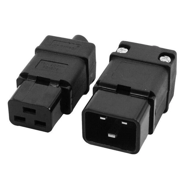 BLACK IEC320 C19 Socket C20 Plug Rewireable Power Cable Connector AC ...