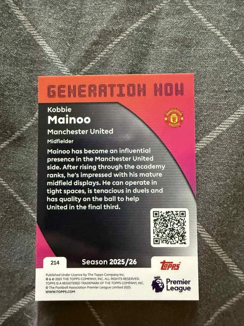 MAINOO TOPPS PREMIER League 2025/2026 Manchester 25/26 Generation Now ...
