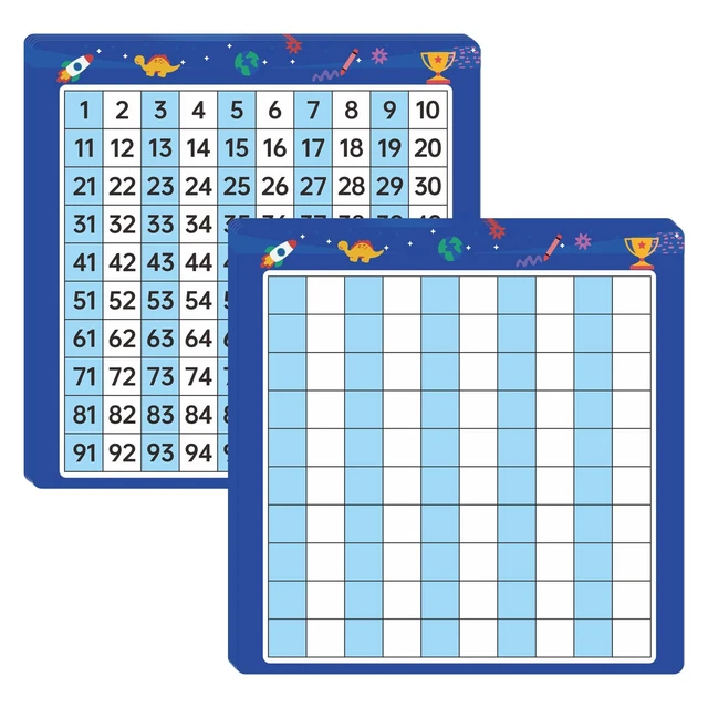 10 PACKS MATH Hundred Boards Laminated Double Sided Number Chart 1-100 ...