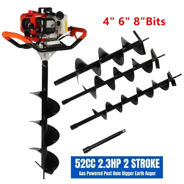 52CC PETROL POST Hole Borer Fence Earth Auger Digger+3 Drill Bits+12 ...