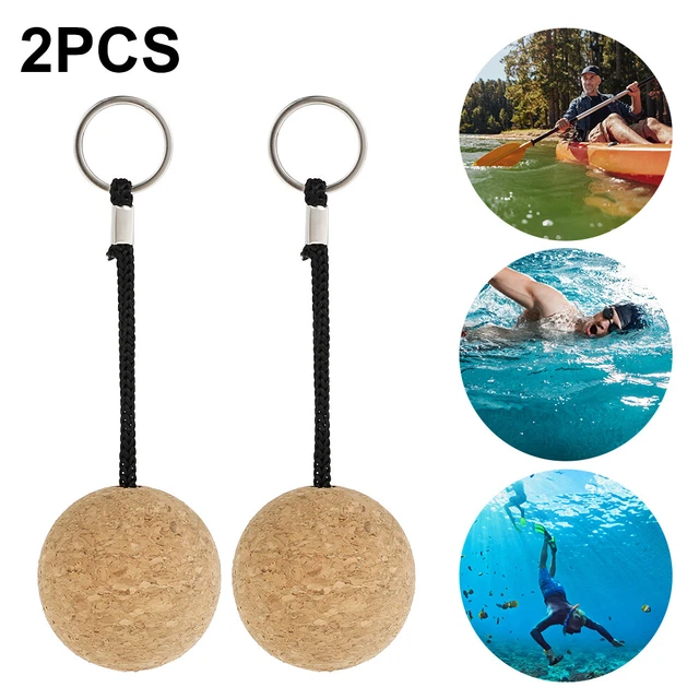 FLOATING CORK KEYCHAIN 53mm Floatable Wooden Ball Key Chain Floating ...