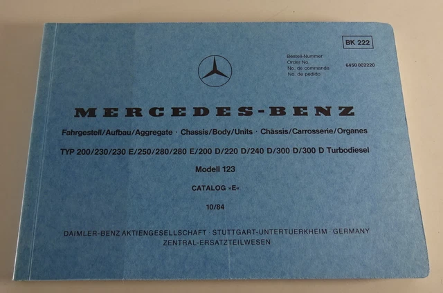 CATALOGUE MERCEDES-BENZ W123 200,230, 250, 280/E, 200D,220D,240D,300D ...