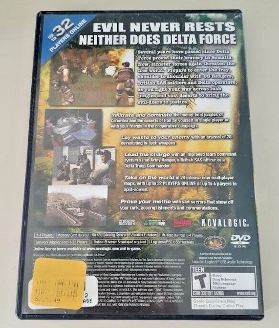 PLAYSTATION 2 PS2 Delta Force Black Hawk Down Team Sabre - used ...