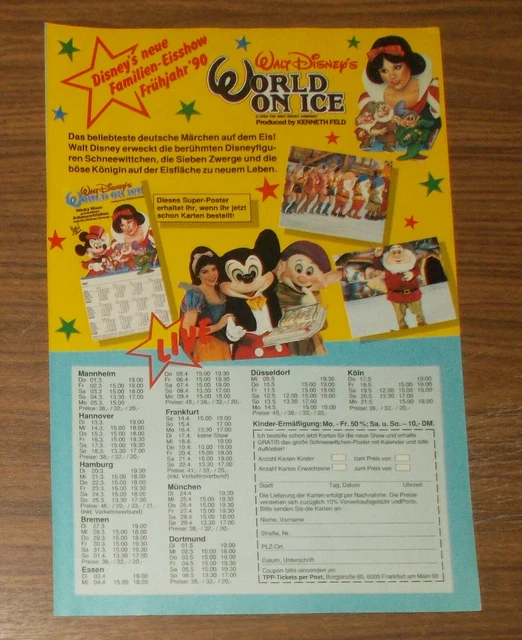 PUBBLICITÀ RARA WALT Disney's WORLD ON ICE Family-Eisshow #2 1990 EUR 2 ...