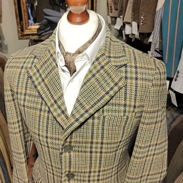 VINTAGE MENS 38R Tweed Check Suit Jacket Blazer Harris Style Plaid Bold ...