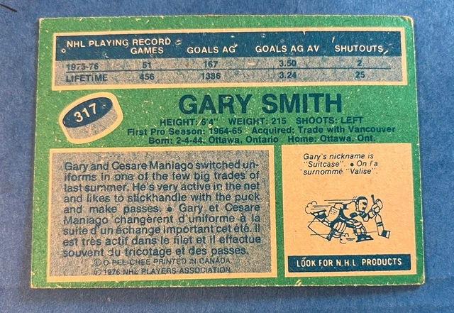 1976-77 O-PEE-CHEE #317 Gary Smith Minnesota North Stars NHL Vintage ...