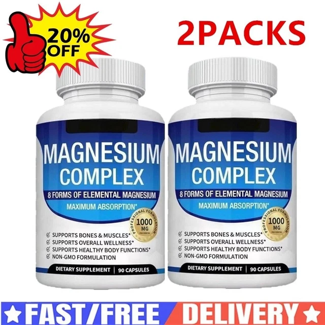 MAGNESIUM COMPLEX 1000MG, 8 Elemental Magnesium, Gluten Free- Non-GMO 2 ...