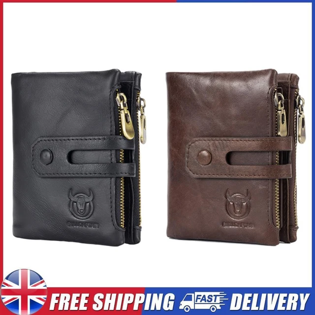 RETRO MEN WALLET Genuine Leather with Zip Coin Pocket Bifold Wallets £ ...