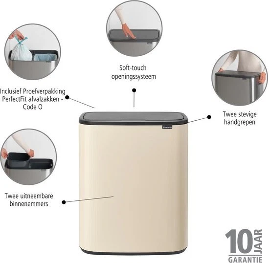 BRABANTIA BO TOUCH Bin Prullenbak - 2 x 30 l - Soft Beige EUR 127,09 ...