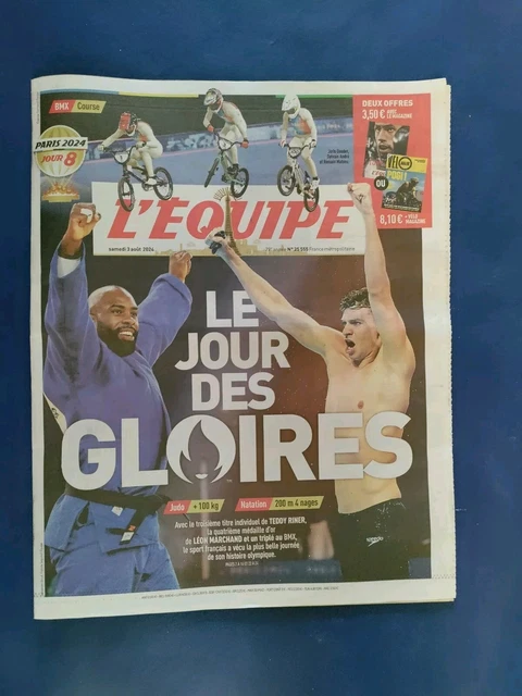 TEDDY RINER/LEON MARCHAND Jeux Olympiques Paris 2024 Journal L'equipe 3/8/ 2024 EUR 13,00 ...
