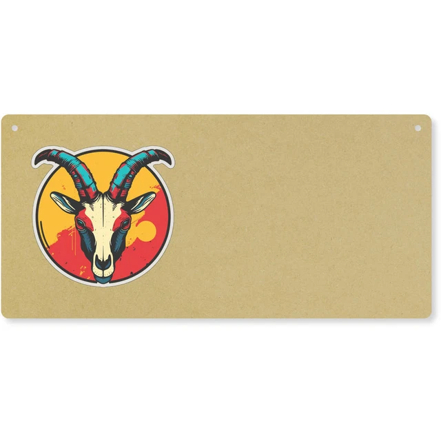 'GOAT HEAD IN Circle Frame' Large Wooden Wall Plaque / Door Sign ...
