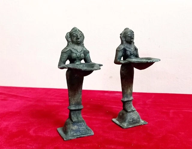 ANTIK MESSING BRONZE Hindu Gottheit Deepa Lakshmi Statue Figur Idol ...