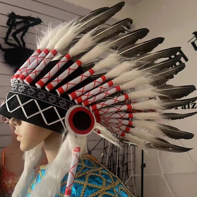 INDIAN INSPIRED FEATHER Headdress Chief Indian Hat for Dance Masquerade ...