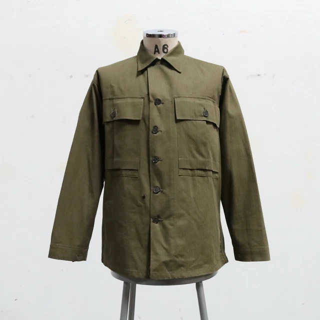 VINTAGE US ARMY M43 HBT Jacket Military Shirt WW2 OD 36R 13 Star Button ...