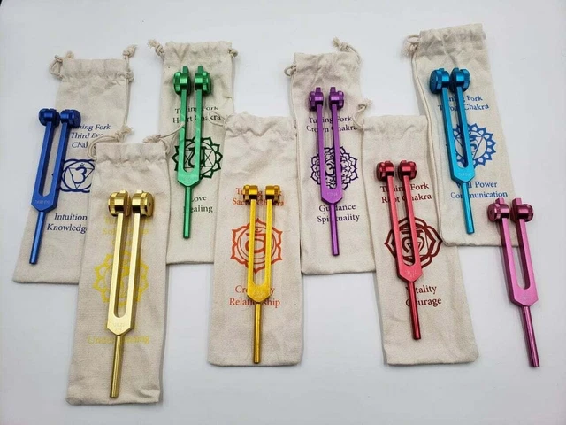 JEU DE 8 diapason chakras de guérison pondérée en couleur avec sacs de ...