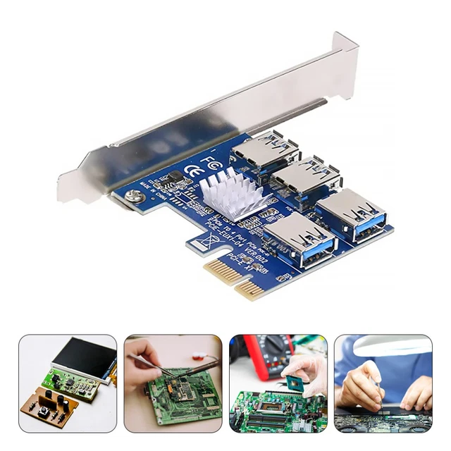 2PCS PCI-E EXTENDER PCIE to 4 Ports USB 3.0 Riser Extension Computer ...
