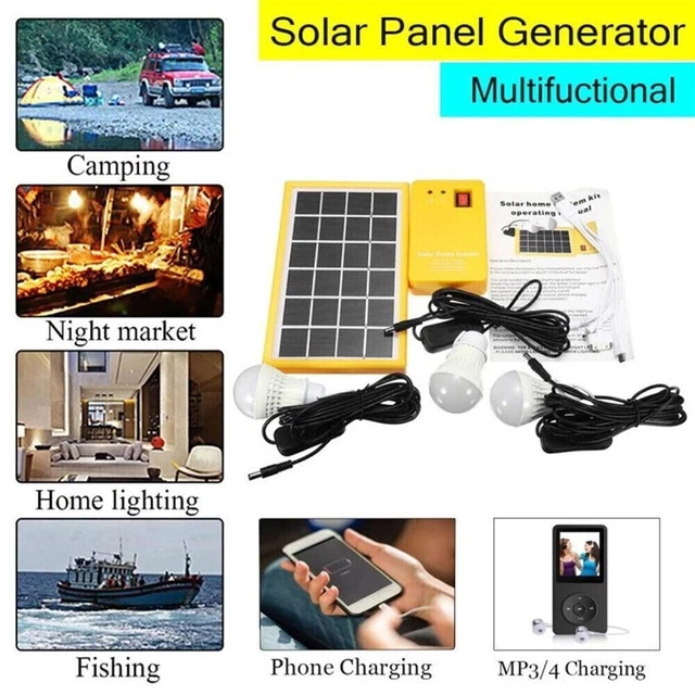 COMPACT SOLAR PANEL Kit with 3 5W Panel and 2 Energy Efficient LED ...