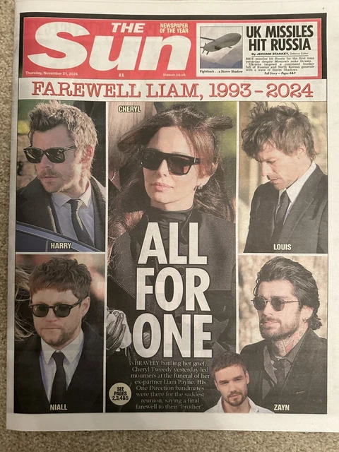 THE SUN 21ST November 2024 21/11/24 Liam Payne 1D Funeral £13.00 ...