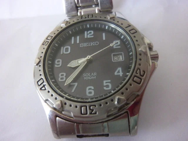 MENS SEIKO SOLAR V156-0AB0 date stainless steel light powered dress ...