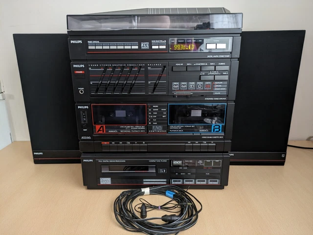 VINTAGE PHILIPS HI-FI Stack System FCD565 + Altoparlanti Nero anni '80 ...