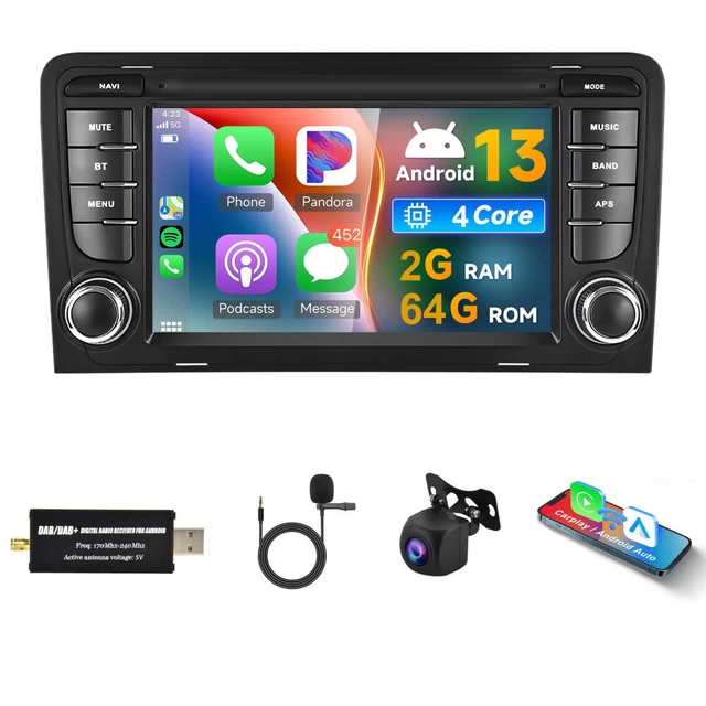 7& ANDROID 13 DAB+ Autoradio Carplay GPS 2+64GB 2DIN für Audi A3 S3 RS3 8P1 8PA EUR 169,99 ...