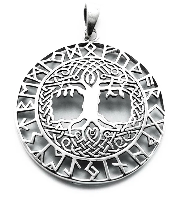 925 SILBER LEBENSBAUM Anhänger Wikinger Yggdrasil Runenkreis ...