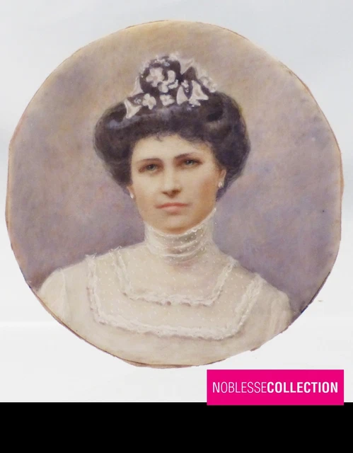 ANTIQUE EARLY 1900S FRENCH HAND PAINTED GOUACHE MINIATURE WOMAN ...