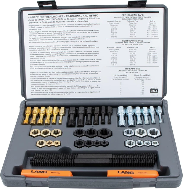 LANG 972 40 Piece Fractional and Metric Thread Restorer Kit £140.17 ...