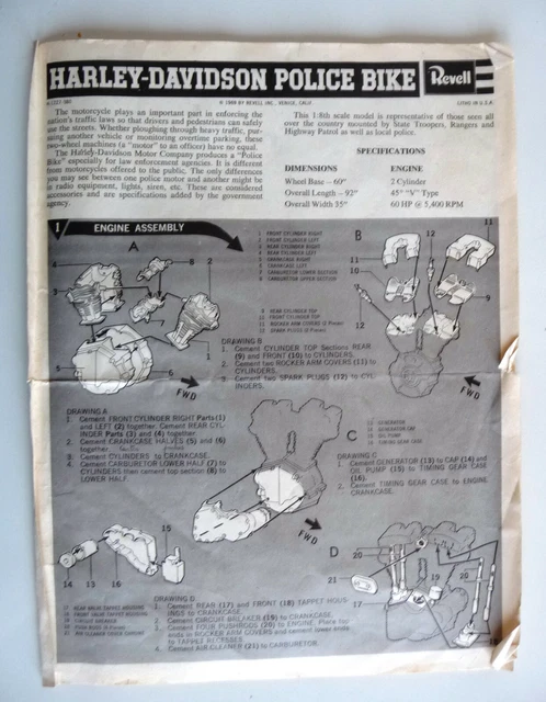 NOTICE DE MONTAGE harley davidson police bike revell 1969 EUR 9,99 ...