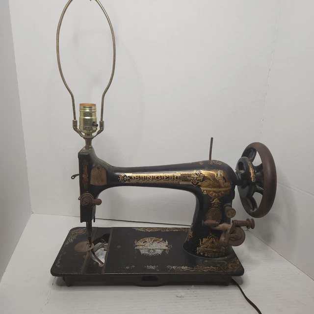 CUSTOM ANTIQUE SINGER Sewing Machine Table Lamp W/ Shade WORKING $197. ...