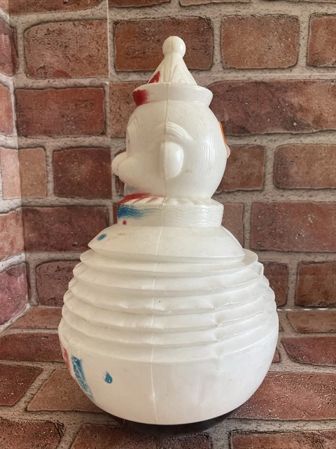 VINTAGE ROLY POLY Clown Toy Weeble Wobble Squeaker Smiling Face White ...