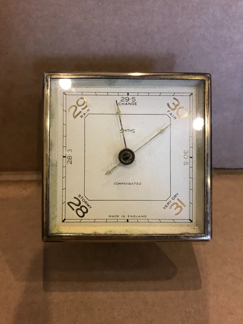 VINTAGE SMALL SMITHS Square Faced Desk Top Barometer Compensated in GWC ...