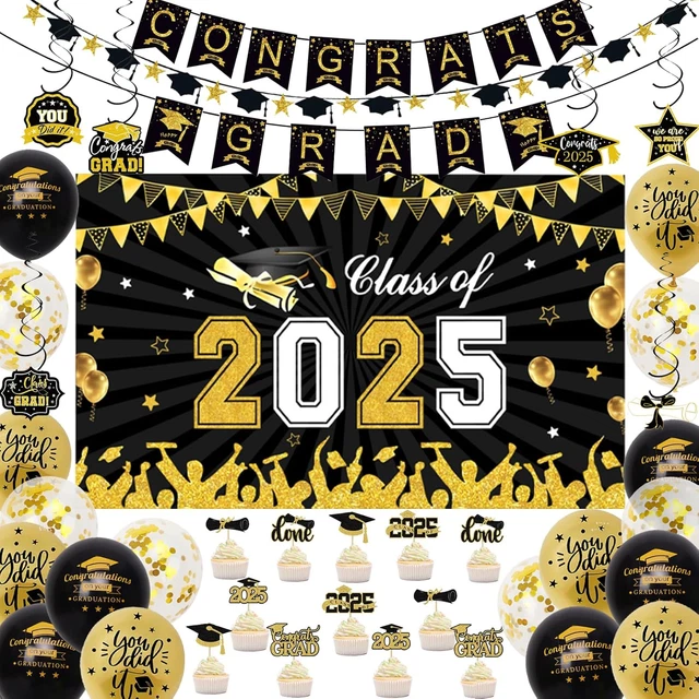 GRADUATION DECORATIONS 2025 Set Include Class of 2025 Backdrop ...