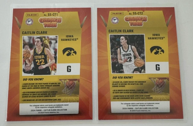 2023-2024 PANINI CAITLIN Clark Collection Crunch Time SS-CT1/CT2- 2 ...