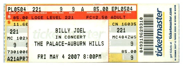 BILLY JOEL UNTORN Concert Ticket Stub Peut 4 2007 Detroit Michigan EUR ...
