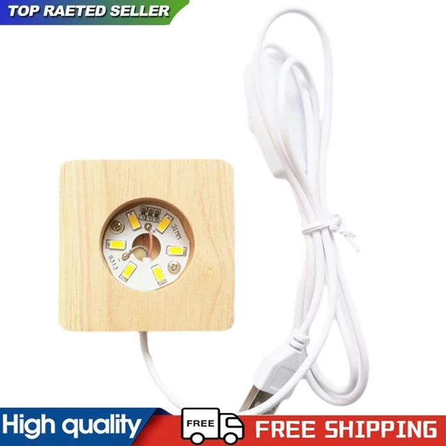 8CM LED DISPLAY Stand Wooden Glass Lighted Base Warm Light Art Table ...