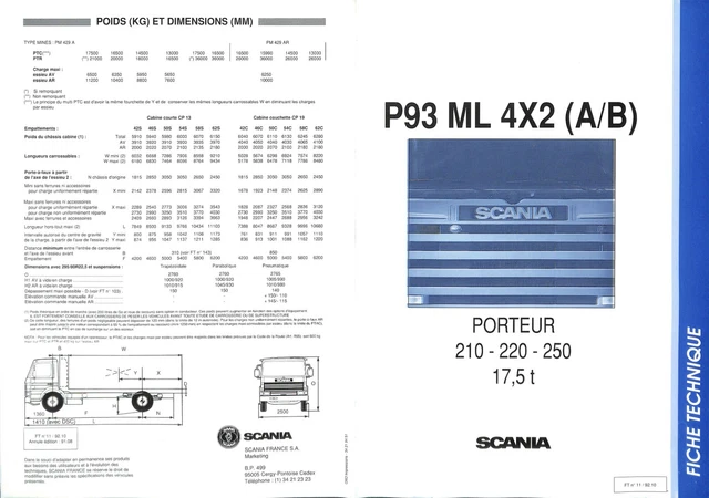 SCANIA / TECHNICAL Sheet / Carrier P 93 Ml 4X2 A (B) 1992 £6.13 ...