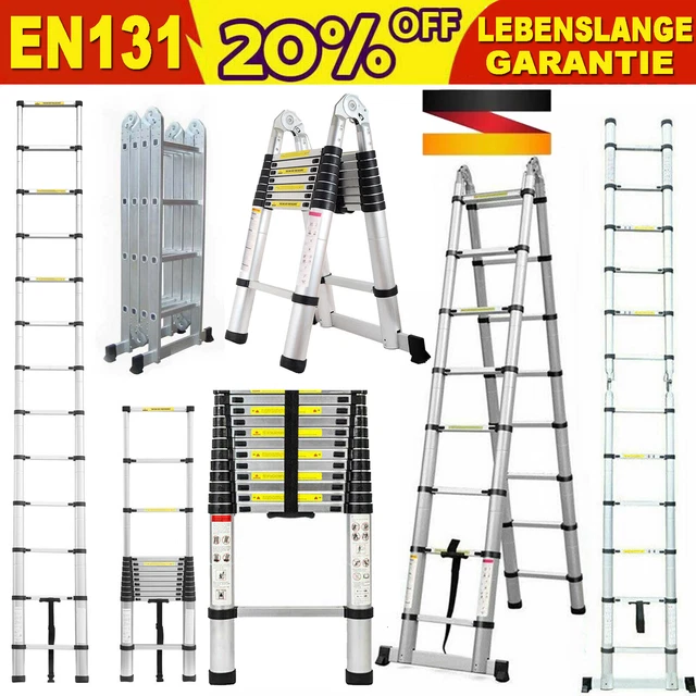 2M-6M ALU TELESKOPLEITER Klappleiter Stehleiter Anlegeleiter ...