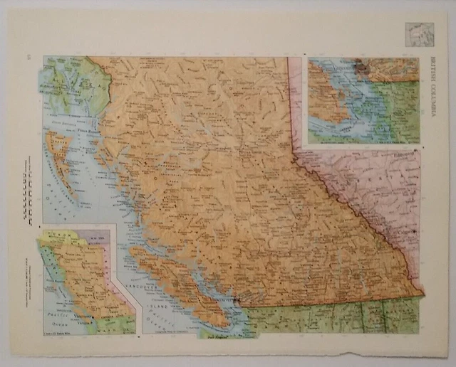 1960'S VINTAGE BRITISH COLUMBIA Atlas Map - Old Antique Rand McNally ...