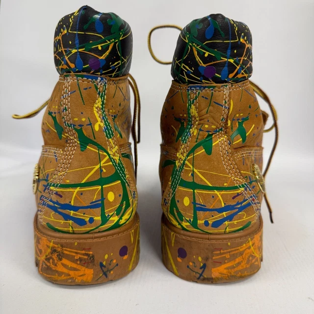 MEN'S TIMBERLAND WHEAT Paint Splatter Brown Genuine Leather Boots UK10 ...