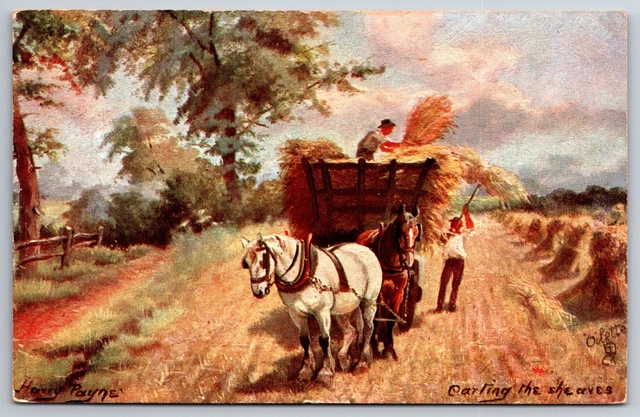 ARTIST HARRY PAYNE~CARTING The Sheaves~Kentish Pastures~TUCK Oilette ...