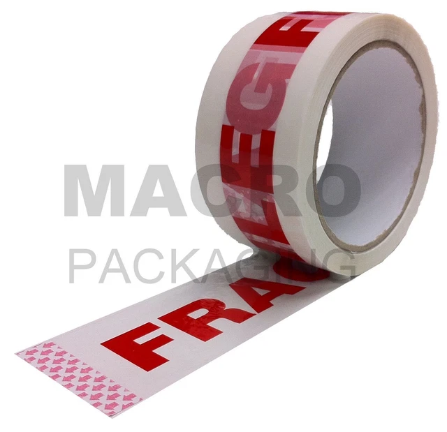 12 X FRAGILE packing print parcel tape rolls 48mm x 66M £15.90 ...