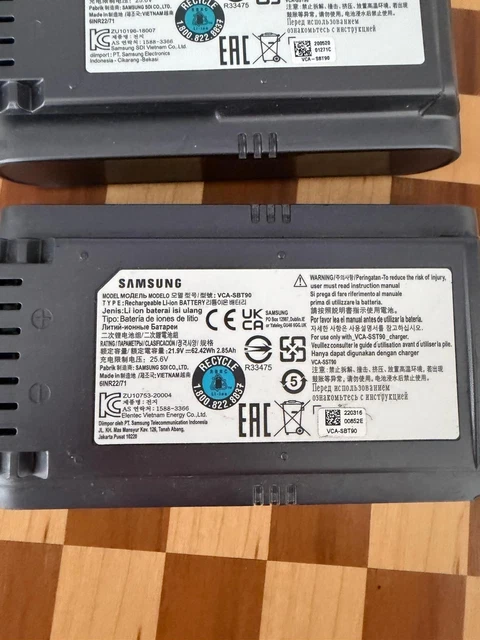 2 X FAULTY Genuine Samsung VCA-SBT90 Jet Series Battery (Jet 75, Jet 90 ...