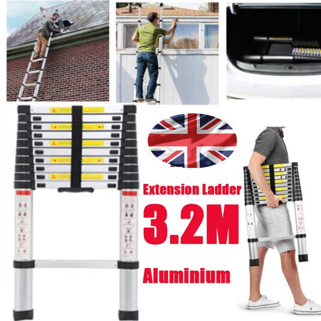 3.2M MULTI-PURPOSE TELESCOPIC Loft Ladder Extendable Collapsible Step ...