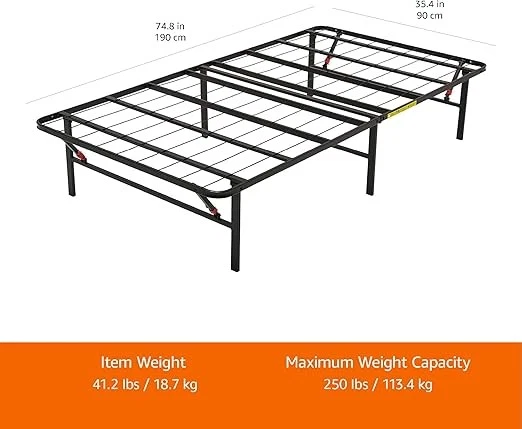 AMAZON BASICS SINGLE Foldable Platform Bed Frame with Steel Slats, Tool ...