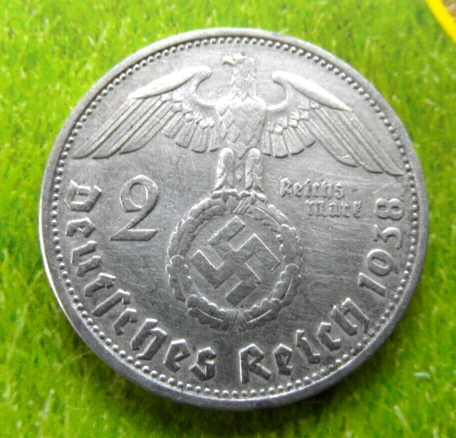 GERMANY 2 REICHSMARK 1938b, World War II-SILVER COIN III Third Reich £8 ...