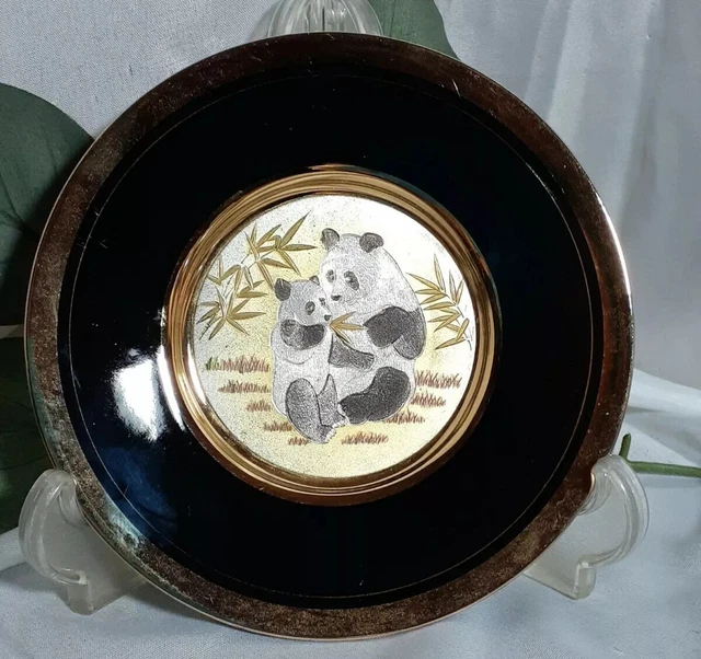 THE ART OF CHOKIN, DYNASTY GALLERY PANDAS EATING 24k GOLD DECORATED 6 ...