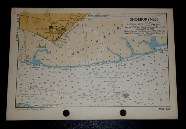 SALE -SHOEBURYNESS, MAPLIN Sands, Essex WW2 Naval Map 1943 £4.95 ...