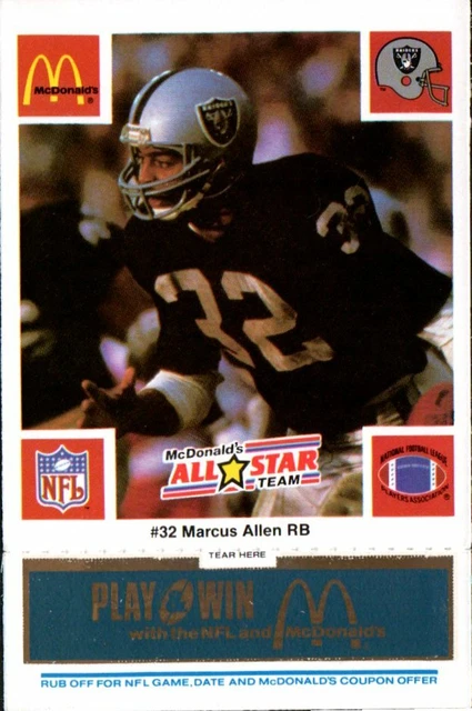 1986 MCDONALD'S PLAY & Win NFL onglet bleu étoile non rayé Marcus Allen ...