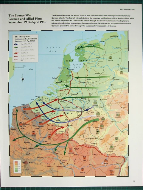 WW2 WWII MAP Phoney War German Allies Plans Sept 1939 Apr 1940 Airborne ...